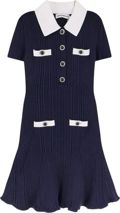 Self Portrait Femme, Robes, Bleu, Taille: 42 FR Contrast Collar Knit Mini Dress