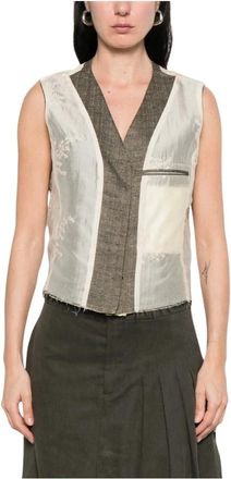 Our Legacy Femme, Vestes, Brun, Taille: 36 FR Veste sans manches &agrave; col en V et ourlet effiloch&eacute;