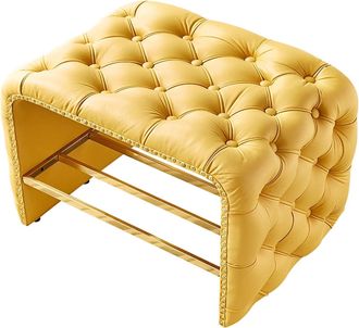 Generic Moderne Leder-Stauraumbank - Ottomanischer Fußhocker Mit Knopfheftung for Eingangsbereich Und Schlafzimmer (60-100 cm)(Yellow,100x40x46cm(39x16x18inch