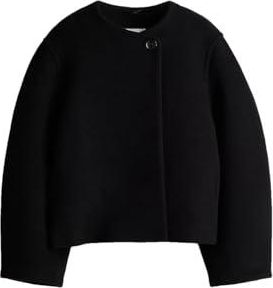 Generic Veste En Laine &Agrave; Col Rond Pour Femme &Eacute;l&eacute;gante Couleur Unie Manches Longues Un Bouton Ample Court Et &Eacute;pais Manteau Dhiver Black L