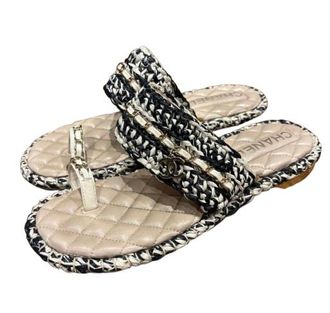 Chanel Tweed Thong Sandals Size 37.5