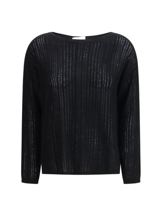 Allude Womens Crew-Neck Rib-Knit Sweater Black Cashmere