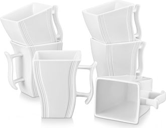 Malacasa Porzellan Kaffeetassen 6er Set, 470 ml Kaffeetassen mit Henkel, Gro&szlig;e Keramik-Kaffeetasse, Modernes Tassen-Set f&uuml;r Kaffee, Latte, Cappuccino, Tee, Mil