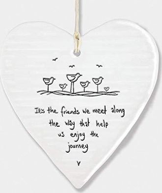 East of India Coeur à Suspendre en Porcelaine « Its The Friends we Meet »