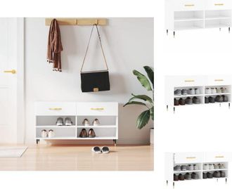 vidaXL Vidaxl - Schuhbank Hochglanz-Wei&szlig; 102x35x55 cm Holzwerkstoff - Schuhschrank - Schuhbank - Garderobe - Einbauschrank - Wohnzimmerm&ouml;bel