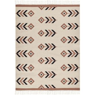 Beliani Kelim-Teppich Beige / Schwarz Baumwolle 140 x 200 cm mit Fransen Geometrischem Muster Handgewebt Zweiseitig Modern Boho Wohnzimmer Schlafzimmer