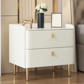 Generic Stilvoller milchig wei&szlig; und gold Nachttisch Modern Holz Nachttisch mit Metallbeinen platzsparende Aufbewahrung mit 2 Schubladen f&uuml;r Schlafzimmer und W