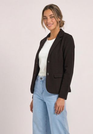 Street One Kurzblazer STREET ONE, Damen, Gr. 34, braun (schwarz coffee meliert), Stoff, 70% Polyester, 27% Viskose, 3% Elasthan, unifarben, normal normal, V-Auss
