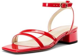 Castamere Femmes Bas Bloc Chunky Talon Heel Carr&eacute; Bout Lani&egrave;res Cheville Sandales Dress Mariage Party Chaussures 3.5 CM Heels Rouge 36 EU