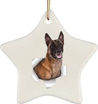 Generic Weihnachtsanh&auml;nger Keramik Christbaumschmuck Anh&auml;nger Mit Schnur Weihnachtsbaum Deko Weihnachten Ornamente Lustiger Belgischer Malinois Grau Rot Kommt