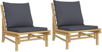 vidaXL Gartenst&uuml;hle 2 Stk. mit Dunkelgrauen Kissen Bambus Vidaxl