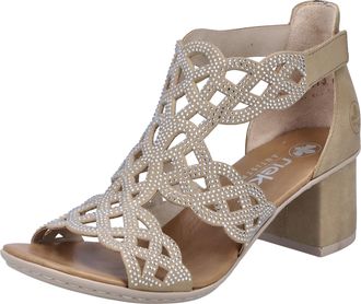 Rieker Sandalette RIEKER, Damen, Gr. 41, beige, Nubuklederimitat, unifarben, Schuhe Sandalette, Sommerschuh, Schaftsandale, Urlaubschuh, Blockabsatz mit Glit