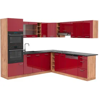 Vicco Eckk&uuml;che R-Line, Bordeaux Hochglanz/Goldkraft Eiche, 237 x 247 cm, ap Anthrazit