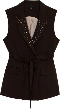 Oltre Femme, Vestes, Brun, Taille: 42 FR Gilet crois&eacute; &agrave; clous et cabochons