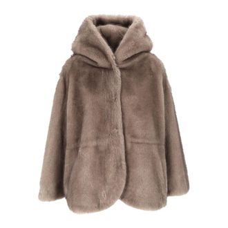 Bully Veste &agrave; capuche en fausse fourrure - Femme - Vestes - Brun - Taille: 38 FR