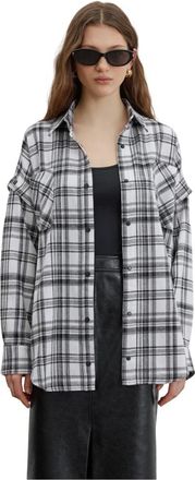 Estro & Luminara Femme, Blouses et Chemises, Noir, Taille: 40/42 FR Chemise &agrave; Carreaux avec Manches Amovibles