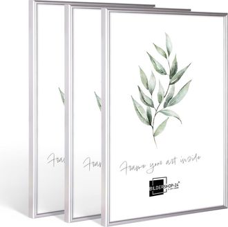 Bildershop-24 3X Kunststoffrahmen modern Bilderrahmen, (10,5 X 15 cm) DIN A6 Silber, inkl. Tischaufsteller