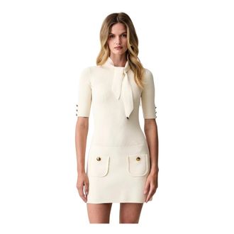 Elisabetta Franchi Robe en maille avec boutons bijou - Femme - Robes - Beige - Taille: 40 FR
