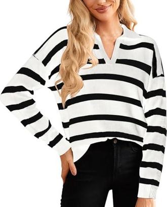 Generic Vestes surdimensionn&eacute;es pour femmes en laine avec rayures et col roul&eacute; pour lautomne et lhiver 2026, blanc, XL