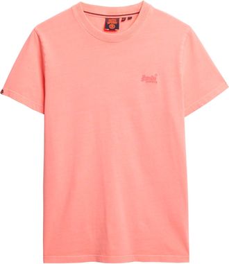 Superdry Herren Essential T-Shirt mit neonfarbener Logostickerei Feuriges Korallrot XL