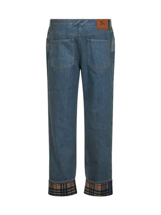 Burberry Mens Jeans Light Blue Denim With Check Trim Cotton