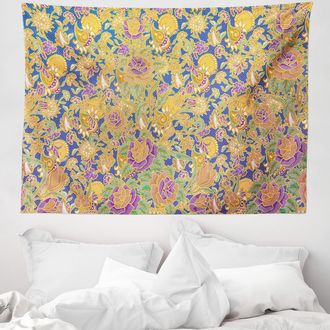 Abakuhaus asiatisch Wandteppich, Grafische indonesische Batik, aus Weiches Mikrofaser Stoff Farben verblassen Nicht Waschbar, 150 x 110 cm, Mehrfarbig