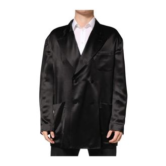 Dolce & Gabbana Seiden-Blazer mit doppelter Knopfleiste und 2 Kn&ouml;pfen - - Suits - Herren - Schwarzk - L