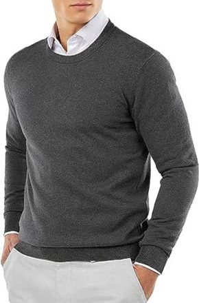 Generic Pull col Rond pour Homme, Coupe ajust&eacute;e, Manches Longues, Style d&eacute;contract&eacute;, en Maille, pour lautomne et lhiver, Gris fonc&eacute;, Taille L