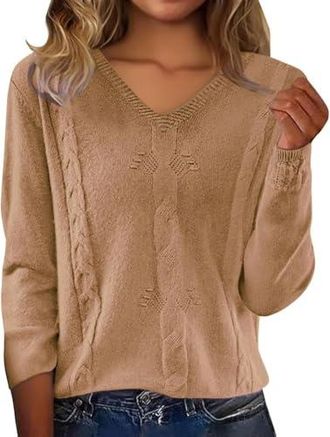 Generic Pull surdimensionn&eacute; &agrave; col en V et &agrave; manches longues pour femme, kaki, XXL