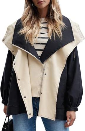 Generic Veste d&eacute;contract&eacute;e pour femme avec col &agrave; revers, coupe-vent tendance avec capuche au design color blocking, veste l&eacute;g&egrave;re dans une coupe confortable, N