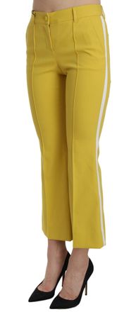 Dolce & Gabbana Womens Yellow Flared Bootcut Capri Cotton Pants Silk Spandex