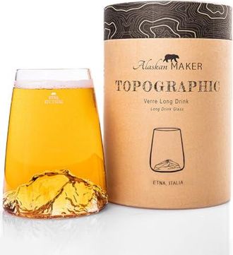 Alaskan Maker Verre long 450ml - Borosilicate de qualit&eacute; sup&eacute;rieure souffl&eacute; artisanalement avec les montagnes en relief | Cocktail, bi&egrave;re ou soft TOPOGRAPHIC (Etna)