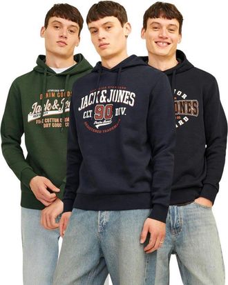 Jack & Jones Kapuzensweatshirt modische Hoodies mit Logoprint (Spar-Set, 3er Pack) Unifarbene Pullover mit flauschigem Innenfutter