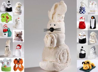 JACK Frottier Geschenk Set viele Modelle Handarbeit Origami G&auml;stetuch Handtuch Waschhandschuh, Motiv/Art:Hase