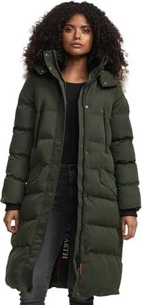 Marikoo B890 Parka longue dhiver chaude matelassée avec capuche pour femme, olive, XXL