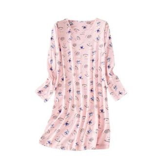 Generic Chemise de nuit en coton pour femme &acirc;g&eacute;e &agrave; manches longues et col rond en coton - Motif amusant et mignon - V&ecirc;tement de d&eacute;tente confortable pour la ma