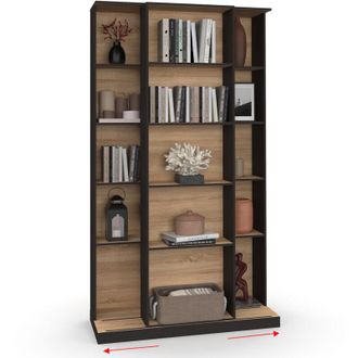 IDMarket Biblioth&egrave;que coulissante ALPHONSE 5 niveaux 15 niches bois et noir
