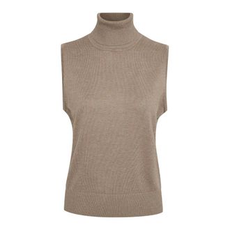 Saint Tropez Gilet en tricot &agrave; col roul&eacute; doux Atmos Melange - Femme - Pulls - Brun - Taille: 40 FR