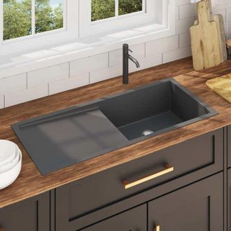 vidaXL Handgemachte Einbausp&uuml;le Schwarz Edelstahl vidaXL51737