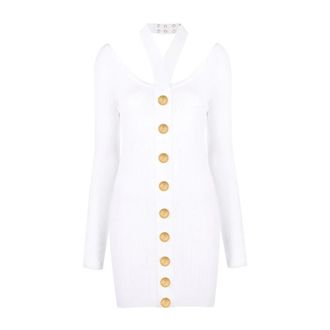 Balmain Kurzes Strickkleid mit Neckholder - - Dresses - Damen - Wei&szlig; - S
