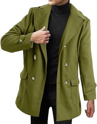 Generic Homme Manteau Long Gabardine Trench Coat Hiver Laine Boutonnage Pardessus Veste Longue Chaud Pour Parka Caban Coupe Ajustée Classique Manteaux Impermé