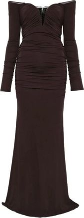 Elisabetta Franchi Femme, Robes, Brun, Taille: 40 FR Robe Longue Drap&eacute;e &agrave; Manches Longues