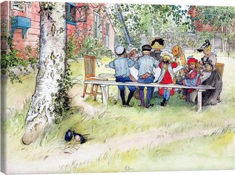 Posterlounge Fr&uuml;hst&uuml;ck unter der gro&szlig;en Birke Leinwandbild von Carl Larsson 70 x 50 cm Gr&uuml;n Wandbilder Wanddeko