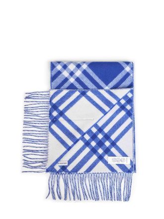 Burberry Mens Scarf Knight Blue Double-Face Check Cashmere Scarfs