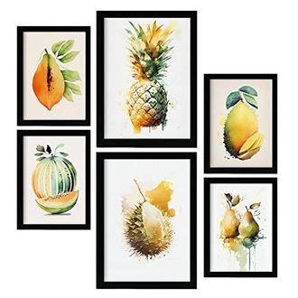 Nacnic Fruits tropicaux Affiches. Illustrations de Fruits, L&eacute;gumes et Aliments Sains dans un Style Aquarelle sur Fond Blanc Pur. Design dint&eacute;rieur et d&eacute;corat
