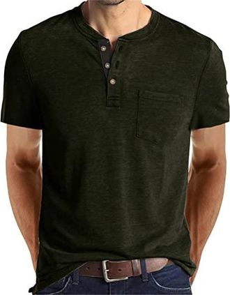 Minetom Homme Henley T-Shirt Manches Longue Détendu en Forme Décontractée avec Boutons Patte De Boutonnage Col Rond Chemises B Armée Verte M