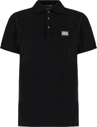 Dolce & Gabbana Homme, Tops, Noir, Taille: S Polo &agrave; Plaque Logo