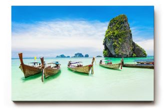 Paul Sinus Art Sinus Art Wandbild 120x80cm Farbintensive Szene mit traditionellen Booten vor tropischer Felskulisse