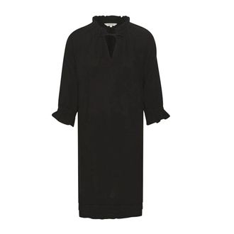 Part Two Schwarzes Leinenkleid mit R&uuml;schenbesatz - - Dresses - Damen - Schwarzk - M
