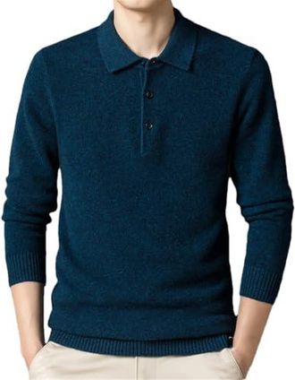 Generic Pull en laine à col polo pour homme Couleur unie, Bleu feu dartifice, XL